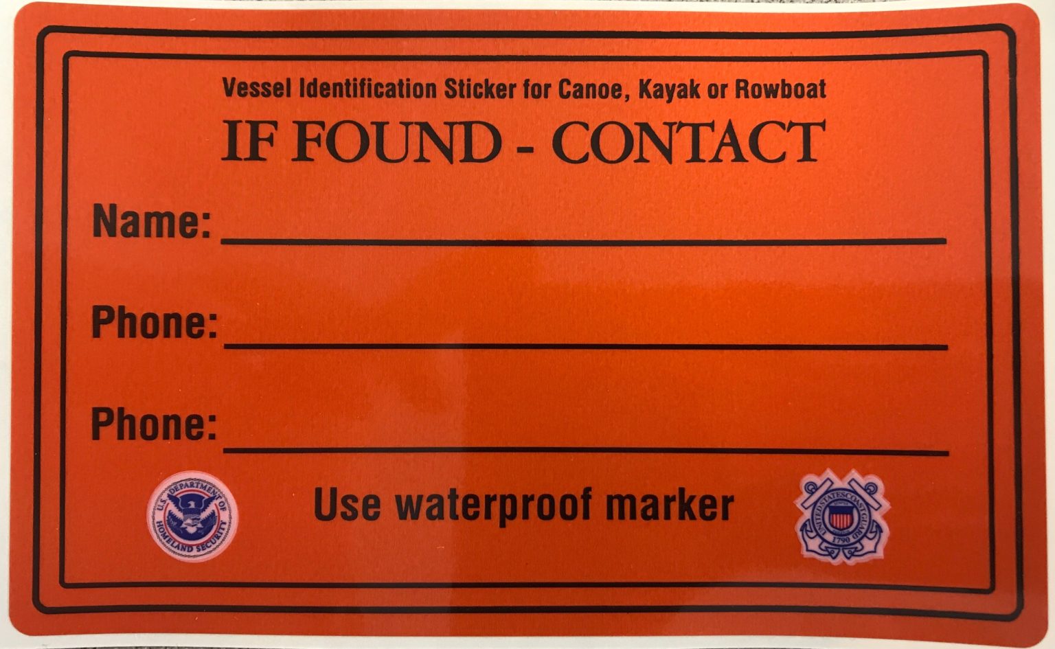 Vessel Identification Sticker - Fire Department